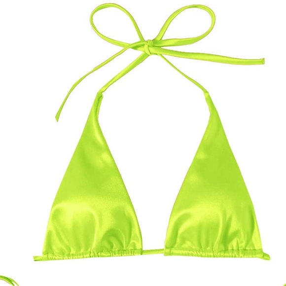Swim | Neon Green Metallic Triangle Bikini Top | Poshmark